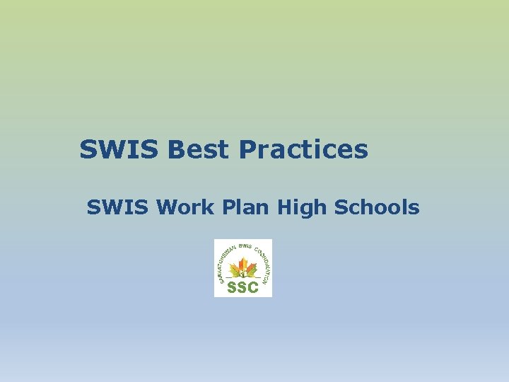 SWIS Best Practices SWIS Work Plan High Schools