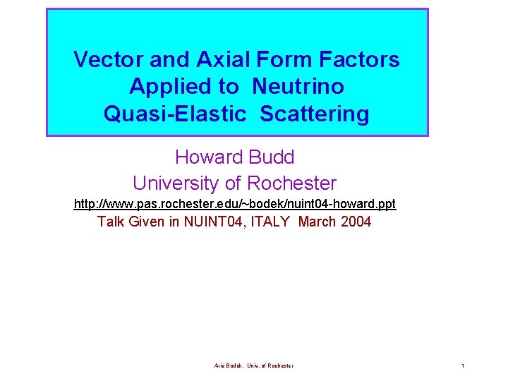 Vector and Axial Form Factors Applied to Neutrino