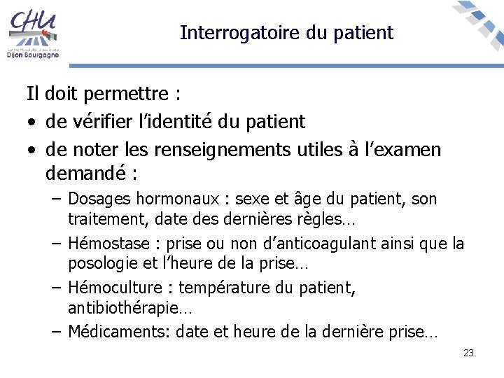 Examens de Biologie Mdicale Prlvements sanguins veineux priphriques