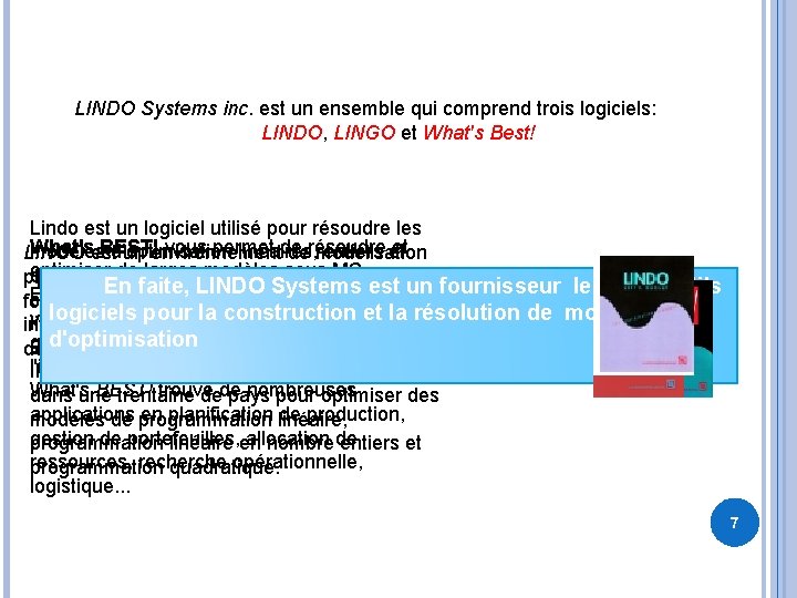 LOGICIEL POUR LA RSOLUTION DES PROGRAMMES LINAIRES LINDO