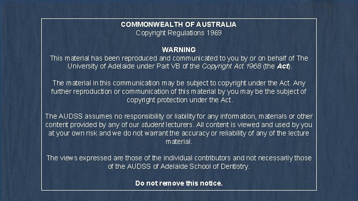 TRAUMATOLOGY COMMONWEALTH OF AUSTRALIA Copyright Regulations 1969 WARNING