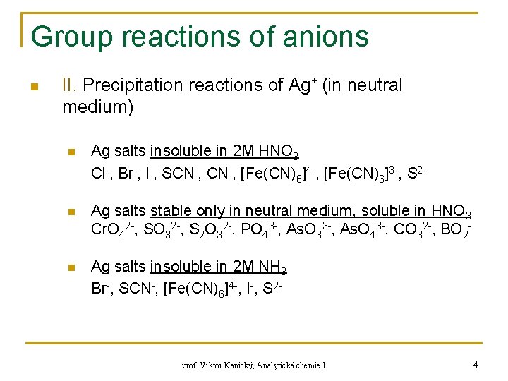 Detection of anions prof Viktor Kanick Analytick chemie