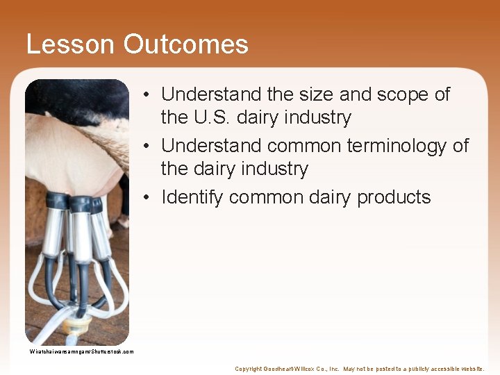 Lesson 10 2 Dairy Industry Lesson Outcomes Understand