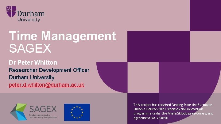 Time Management SAGEX Dr Peter Whitton Researcher Development