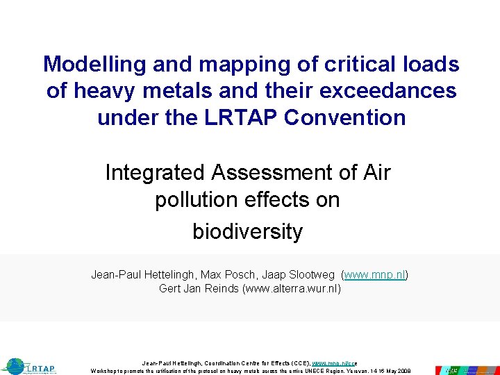 Modelling and mapping of critical loads of heavy