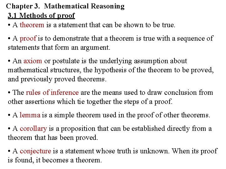 Chapter 3 Mathematical Reasoning 3 1 Methods of