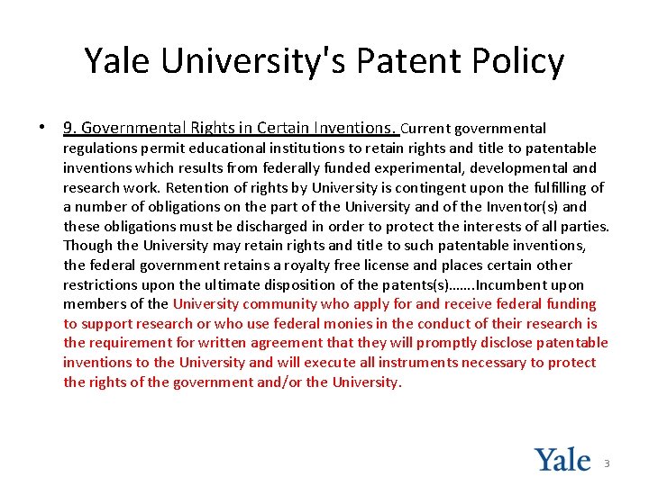 Yale University Patent Policy Acknowledgement Agreement PPAA Brown