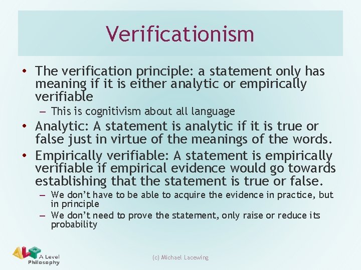 Verificationism on religious language Michael Lacewing ...