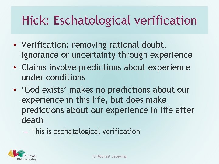 Verificationism on religious language Michael Lacewing ...