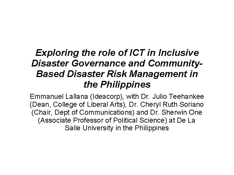 Exploring the role of ICT in Inclusive Disaster