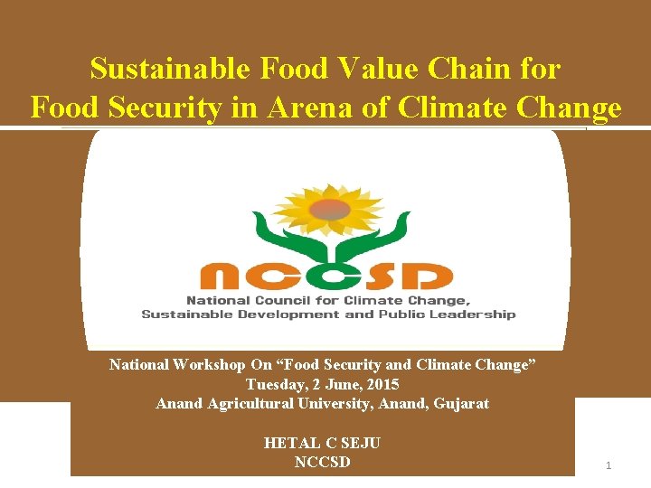 Sustainable Food Value Chain for Food Security in