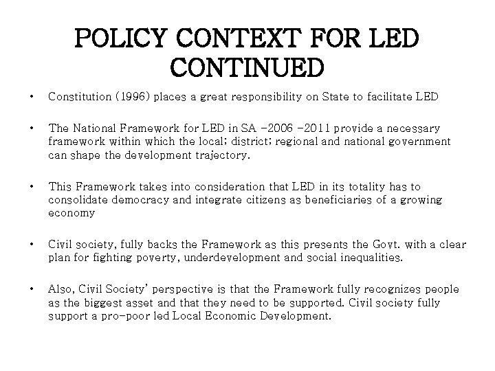 Presentation to Kwa Zulu Natal Department of Economic