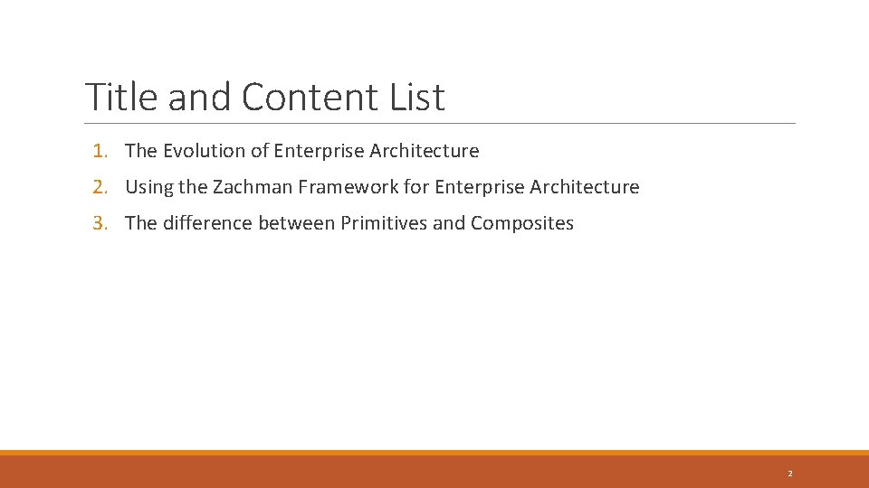 Lecture 2 Zachman Framework Title and Content List