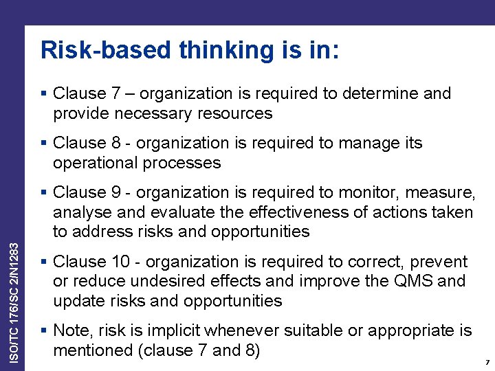 ISO 9001 2015 Riskbased thinking ISOTC 176SC 2N