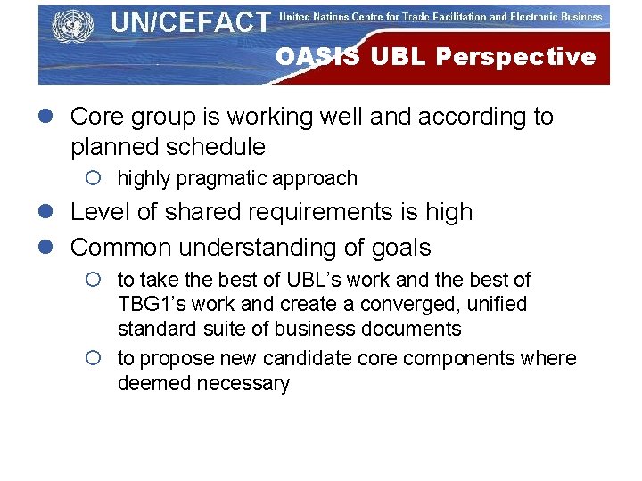 TBG 1 UBL Convergence Project Core Group Progress