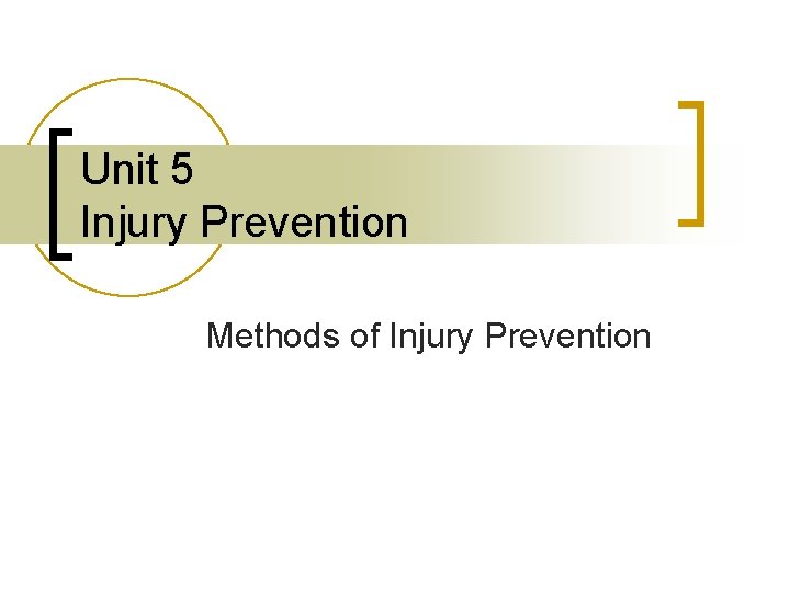 Unit 5 Injury Prevention Methods of Injury Prevention