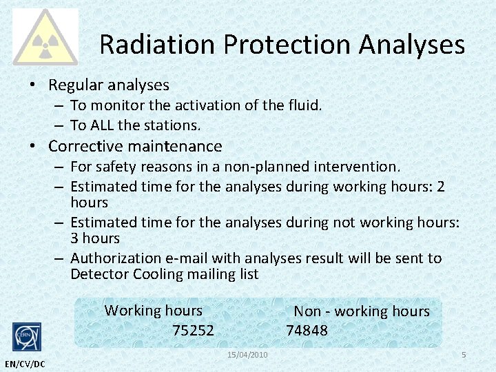 Fluid analyses and Radiation Protection monitoring Radiation Protection