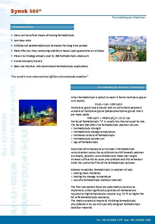 Synok 500 Formaldehyde Stabilizer The worlds most advanced