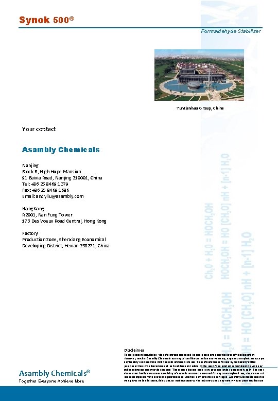 Synok 500 Formaldehyde Stabilizer The worlds most advanced