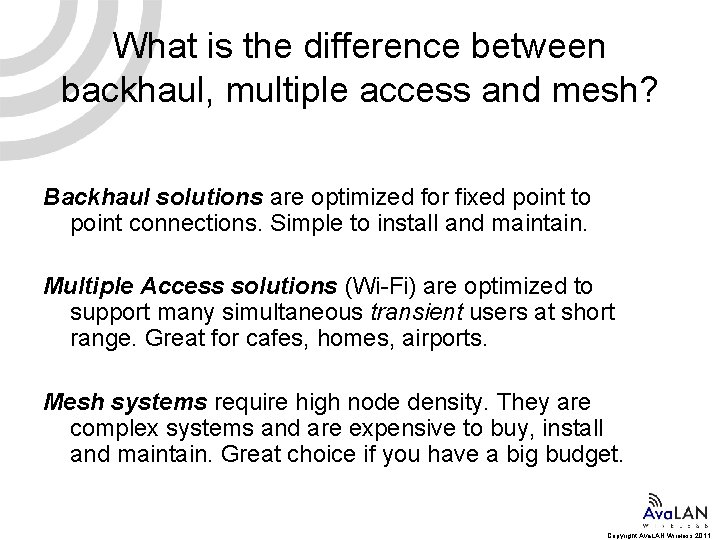 Installing Ava LAN Wireless Ethernet Systems Presented by