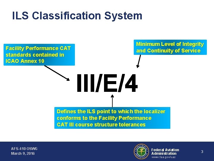 Federal Aviation Administration ILS Performance Classification Op Spec