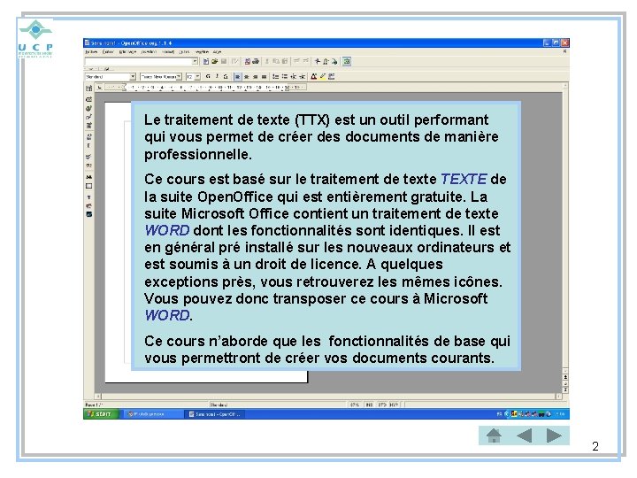 Bienvenue dans le cours traitement de texte Open