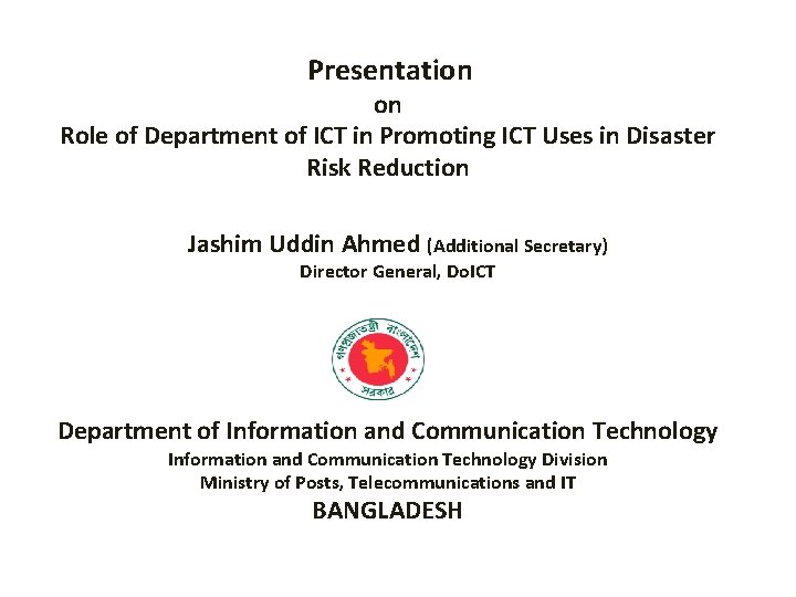 Presentation on Role of Department of ICT in