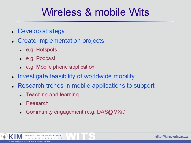 A knowledge and information management vision for Wits