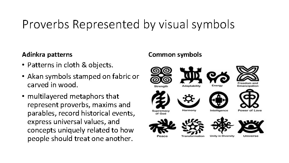 African literary arts part 2 Proverbs into symbols