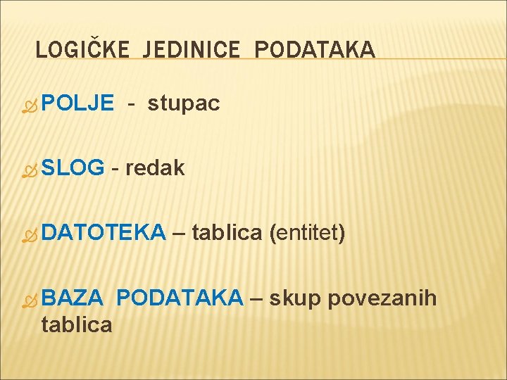 ENTITET Baze podataka MS Access 2003 TO JE