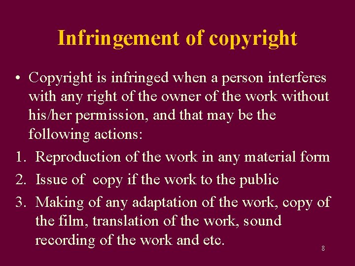 Faculty of law TORTS RELATING TO INCORPOREAL PROPERTIES