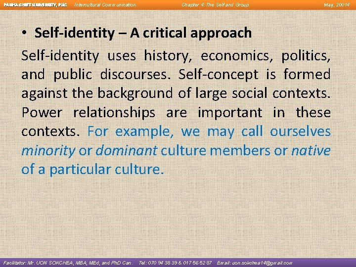 PANHA CHIET UNIVERSITY PUC Intercultural Communication Chapter 4