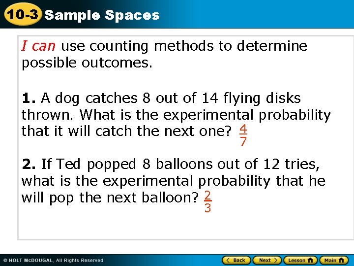 10 3 Sample Spaces Warm Up Problem of