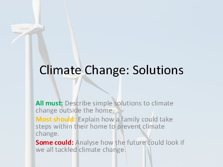 Climate Change Solutions All must Describe simple solutions