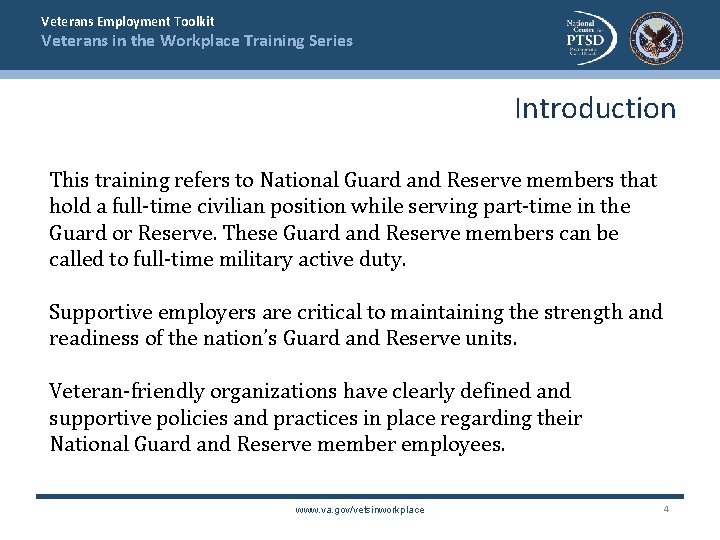 Veterans Employment Toolkit Veterans in the Workplace Training