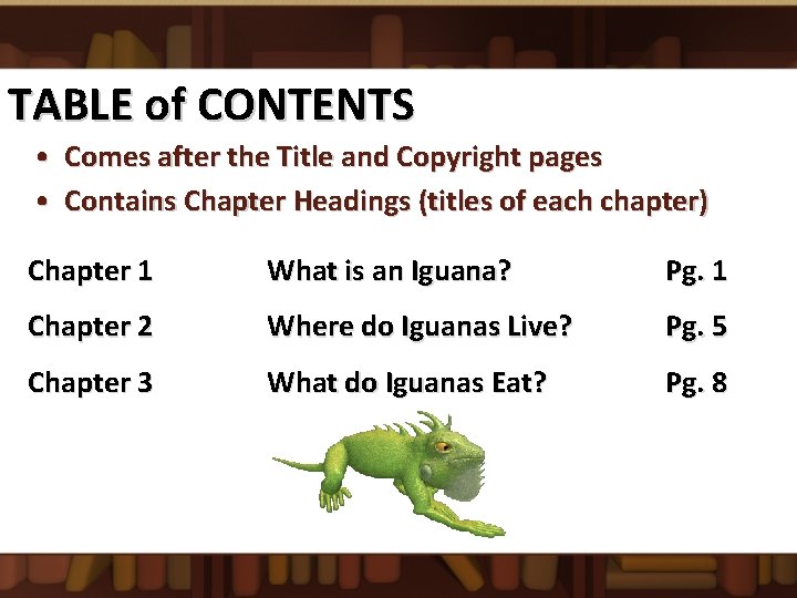 Parts of a Book Direct Instruction and Test