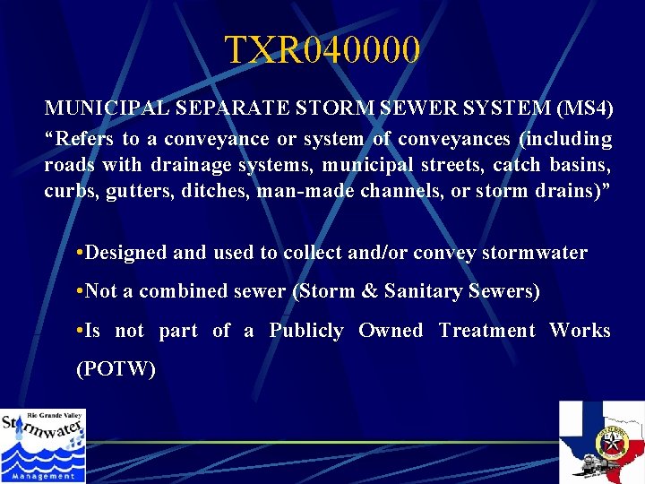 STORMWATER REGULATIONS TEXAS POLLUTANT DISCHARGE ELIMINATION SYSTEM TPDES