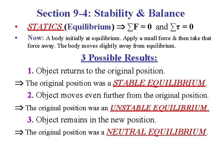 Section 9 4 Stability Balance STATICS Equilibrium F