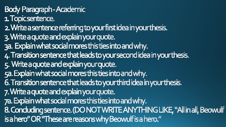 Body Paragraph Academic 1 Topic sentence 2 Write