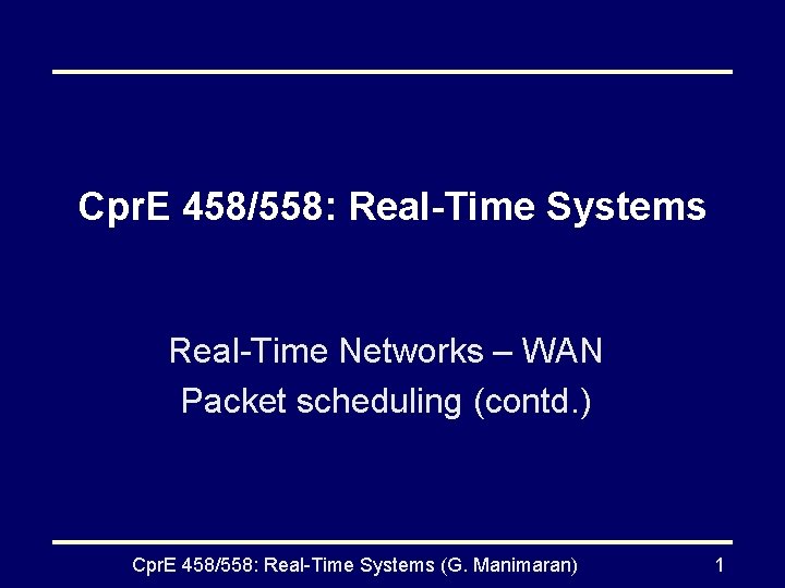 Cpr E 458558 RealTime Systems RealTime Networks WAN