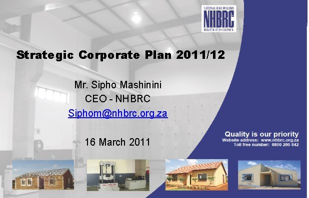 Strategic Corporate Plan 201112 Mr Sipho Mashinini CEO
