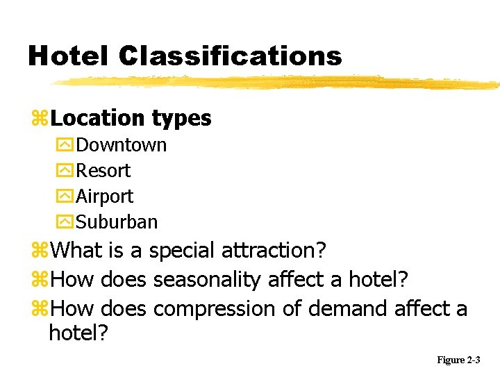 Summary Slide z Hotel Sizes z Hotel Classifications