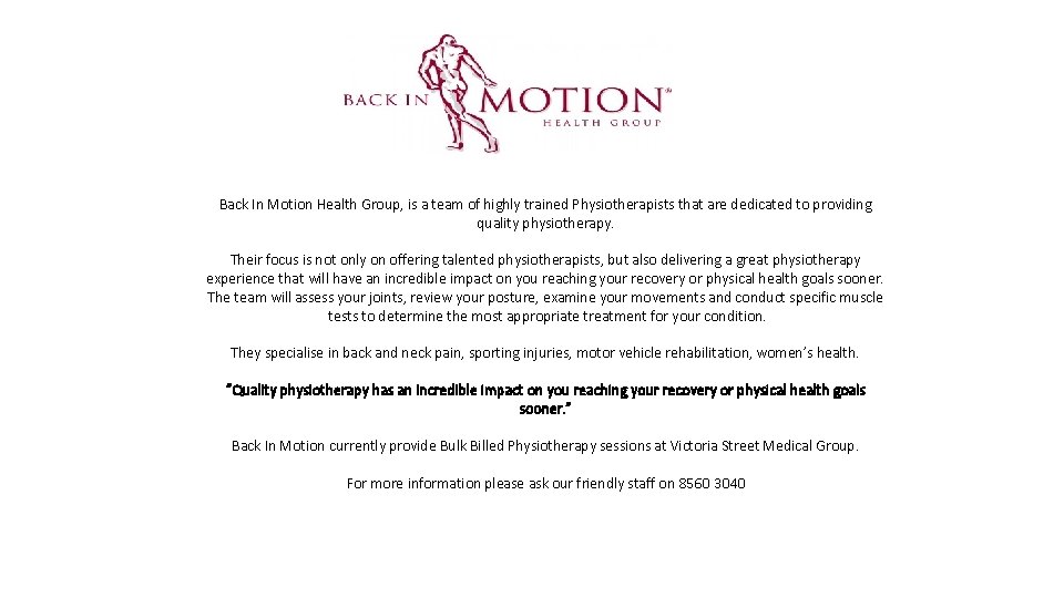 Back In Motion Health Group is a team