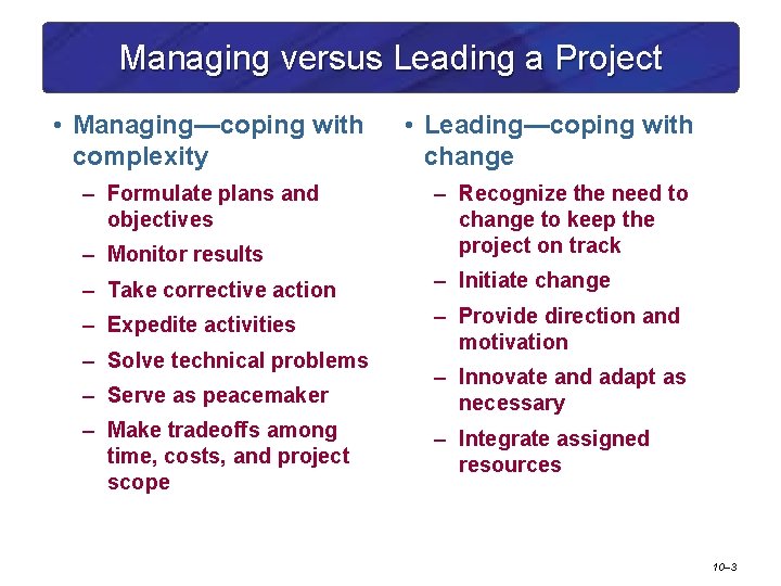 CHAPTER TEN Leadership Being an Effective Project Manager