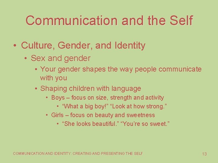 COMMUNICATION AND IDENTITY CREATING AND PRESENTING THE SELF