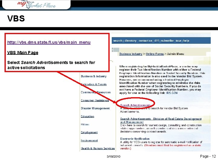 Searching the Florida Vendor Bid System VBS Vendor