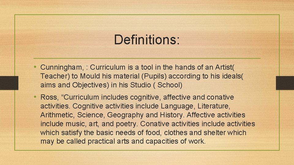 Concept of Curriculum and role in developing Economic