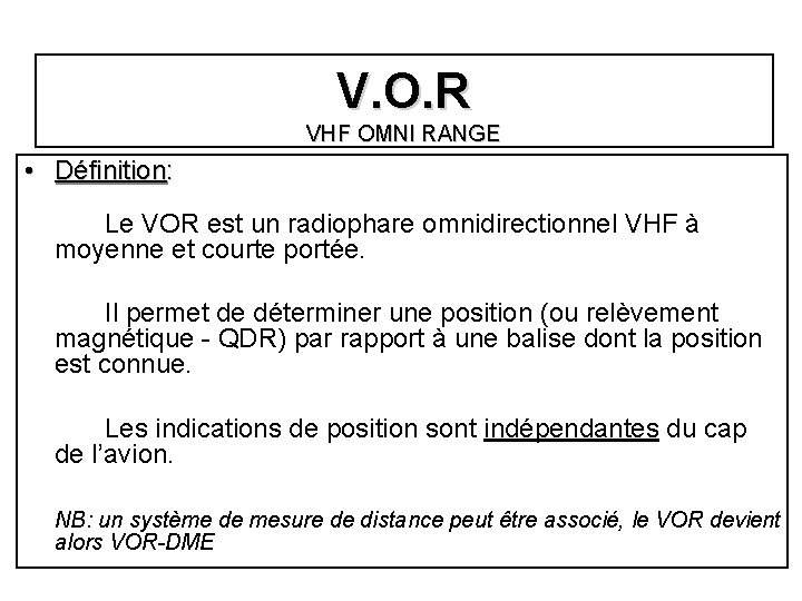 Le VOR sur les cartes MOYENS de RADIONAVIGATION