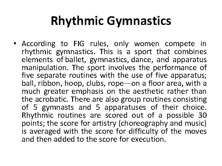 Gymnastics What is Gymnastics Gymnastics is a sport