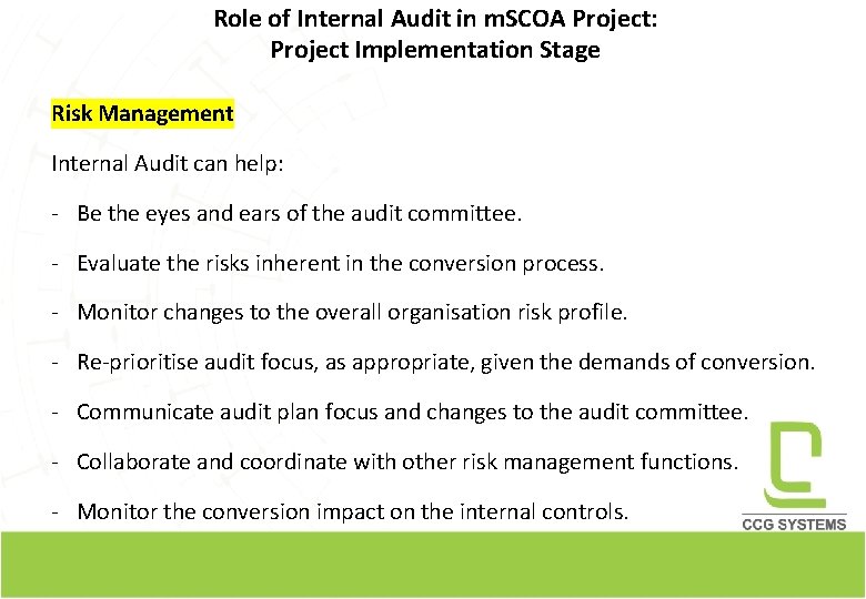 Role of Internal Audit during Implementation of m